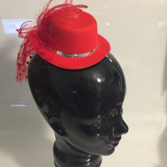 Unbranded | Accessories | Red Mini Tophat With Red Feathers Sequin ...